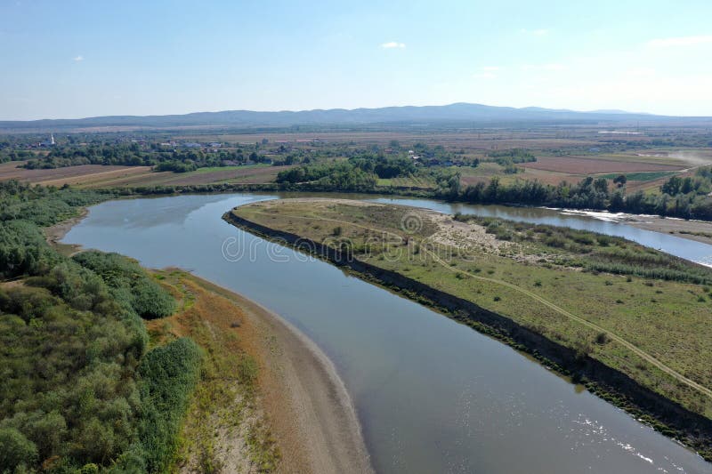 Flying Over a River Flowing on a Plain Aerial View Stock Image - Image ...