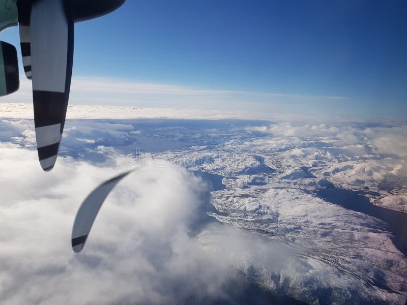 Flying Over Snowy Winter Landscape in the Arctic Circle Stock Image ...