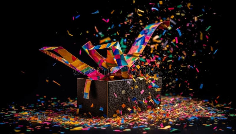 Flying Package of Joy Explodes with Glitter in Celebration Generated by ...