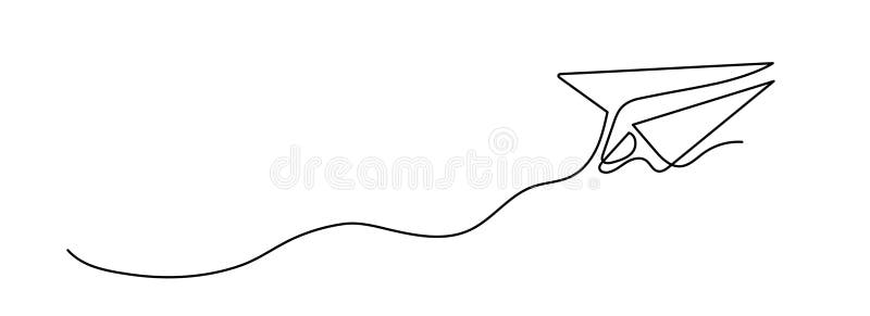 Flying Paper Airplane Shape Drawing by Continuous Line, Thin Line ...