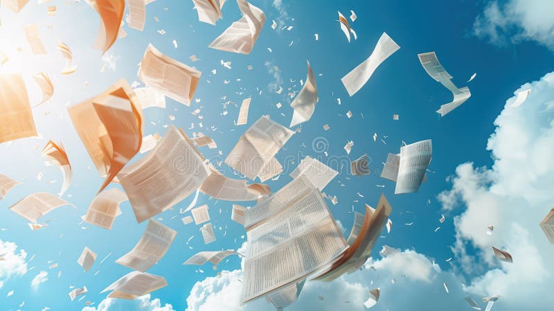 The Flying Paper Documents. AI Generated Stock Image - Image of sunny ...