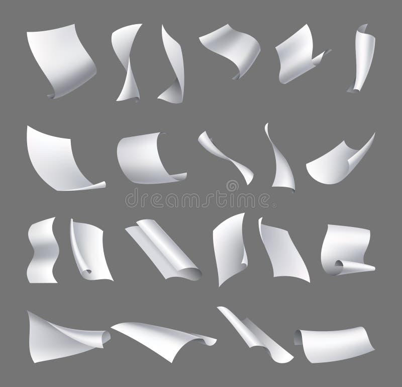 Flying Paper Pages, Icon Set. Falling Papers Documents Sheets. Curved ...