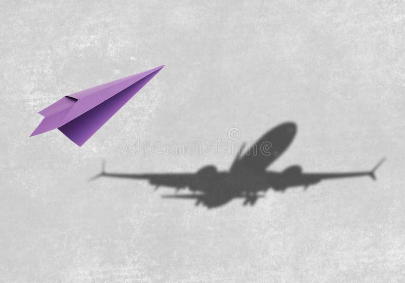 Flying Paper Plane and Shadow of a Real Airplane on White Brick Wall ...