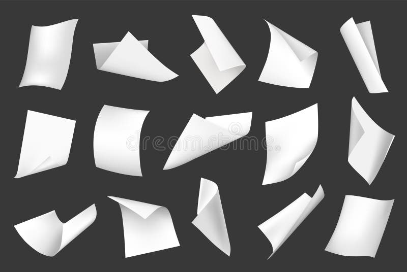 Flying Paper Sheets. Curve Blank White Papers Float in Air and Fall ...