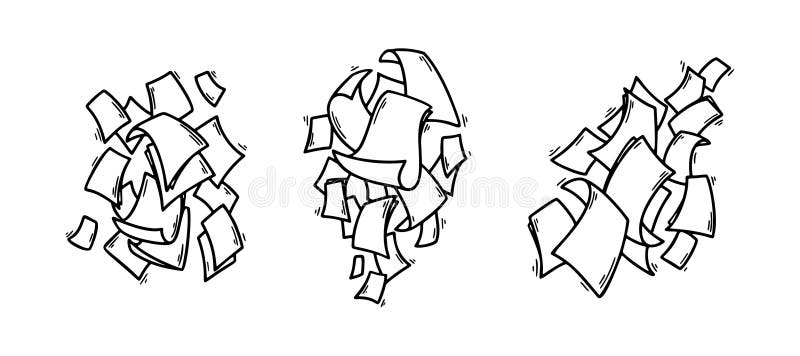 Flying Paper Sheets in Doodle Style. Hand Drawn Blank Document Pages ...