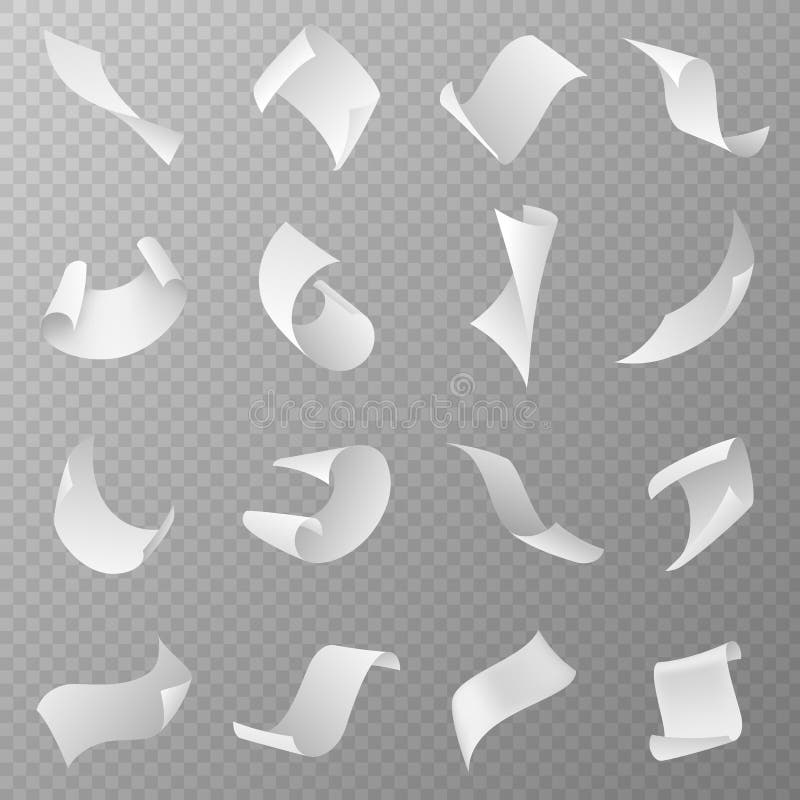 Flying Papers. Blank White Paper Sheet Falling Down with Curved Corners ...