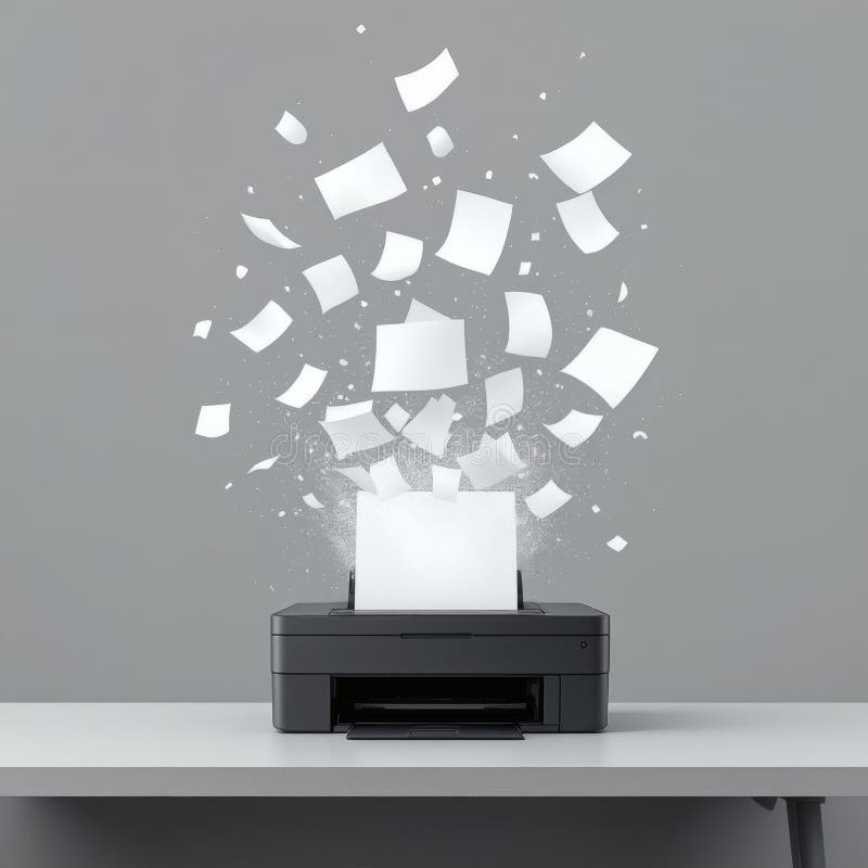 Flying Papers from Printer, Dynamic Office Scene with Document Chaos ...