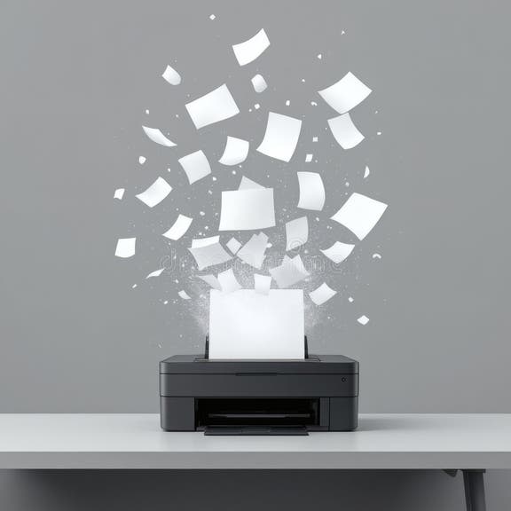 Flying Papers from Printer, Dynamic Office Scene with Document Chaos ...