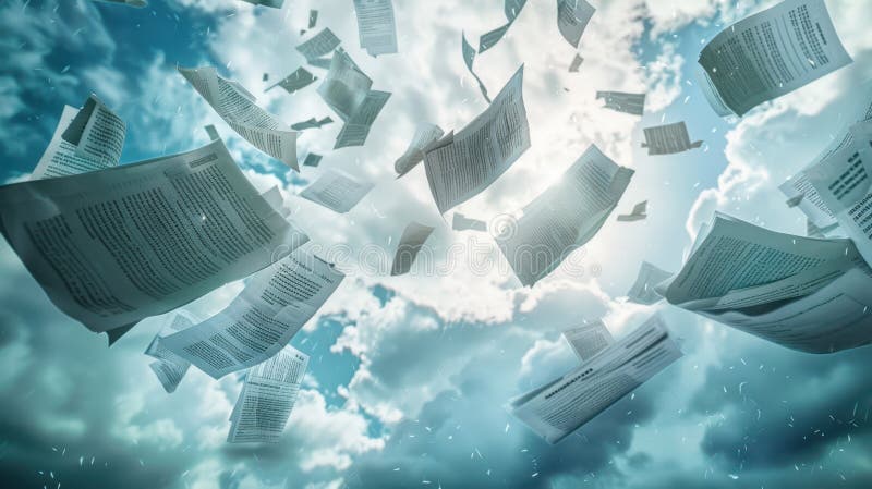 The Flying Papers in Sky.AI Generated Image Stock Image - Image of business, nature: 379130585