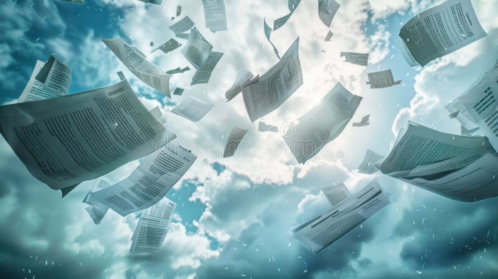 The Flying Papers in Sky.AI Generated Image Stock Image - Image of ...