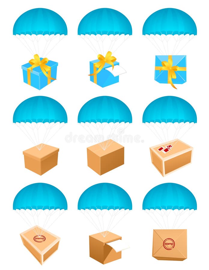 Flying parcels stock vector. Illustration of moving, parachuting - 15230318