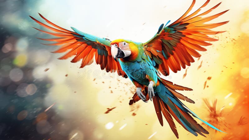Flying parrot over jungle stock illustration. Illustration of amazon ...