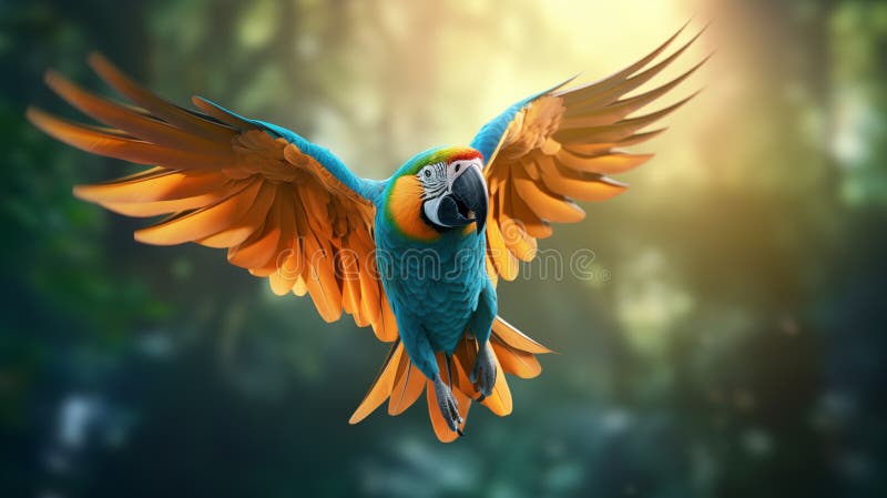 Flying parrot over jungle stock illustration. Illustration of beak ...
