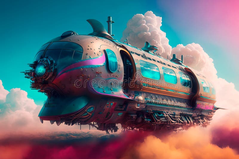 Flying Passenger Train. Future Concept Generative AI Stock Illustration ...