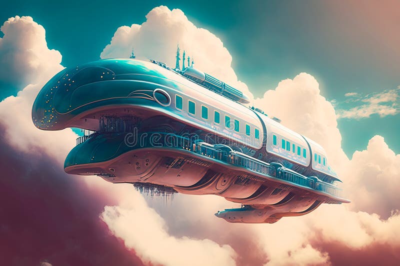 Flying Passenger Train. Future Concept Generative AI Stock Illustration ...