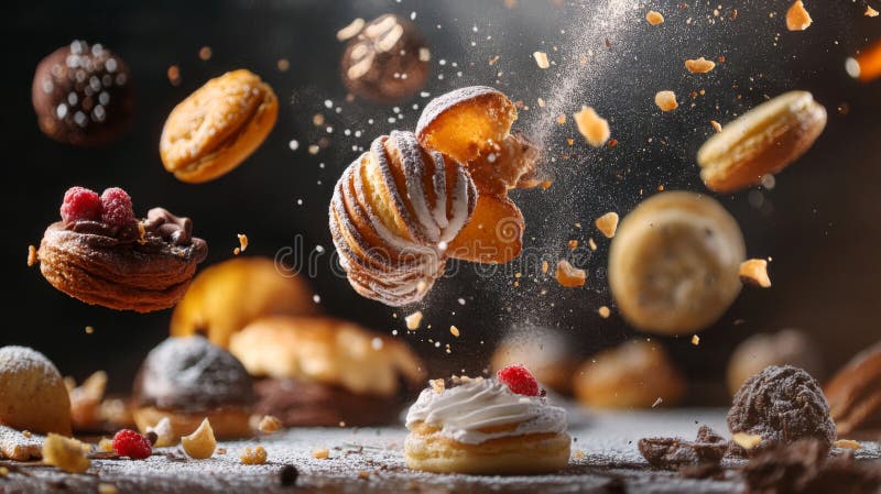 Flying Pastries and Cakes in Dynamic Composition Stock Illustration ...