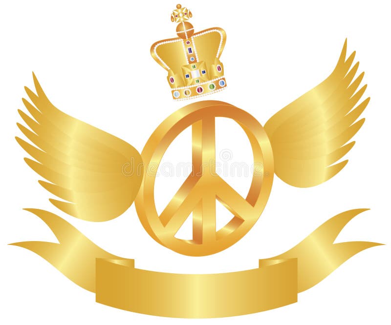 Flying Peace Symbol with Crown Jewels Illustration Stock Vector ...
