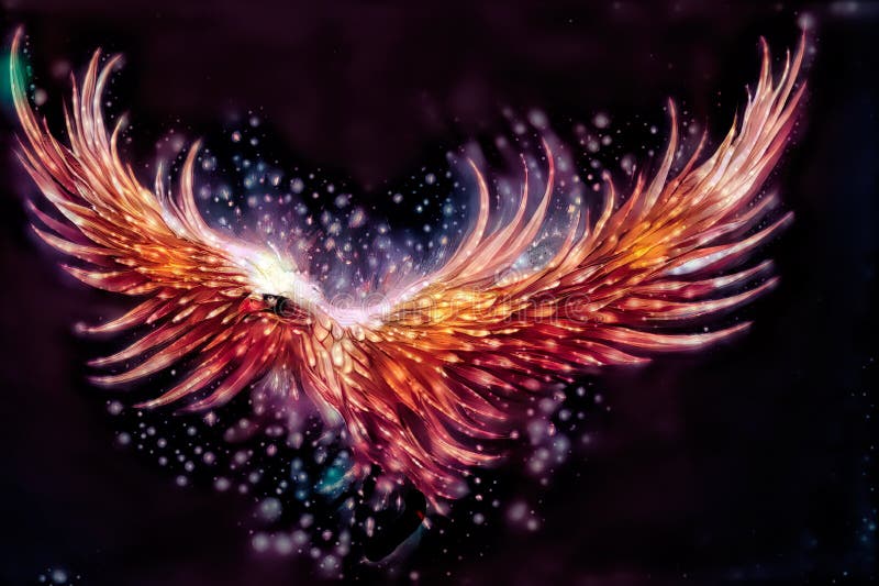 Flying Phoenix Bird As Symbol of Rebirth and New Beginning. Digital Art ...