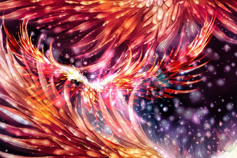 Flying Phoenix Bird As Symbol of Rebirth and New Beginning. Digital Art ...