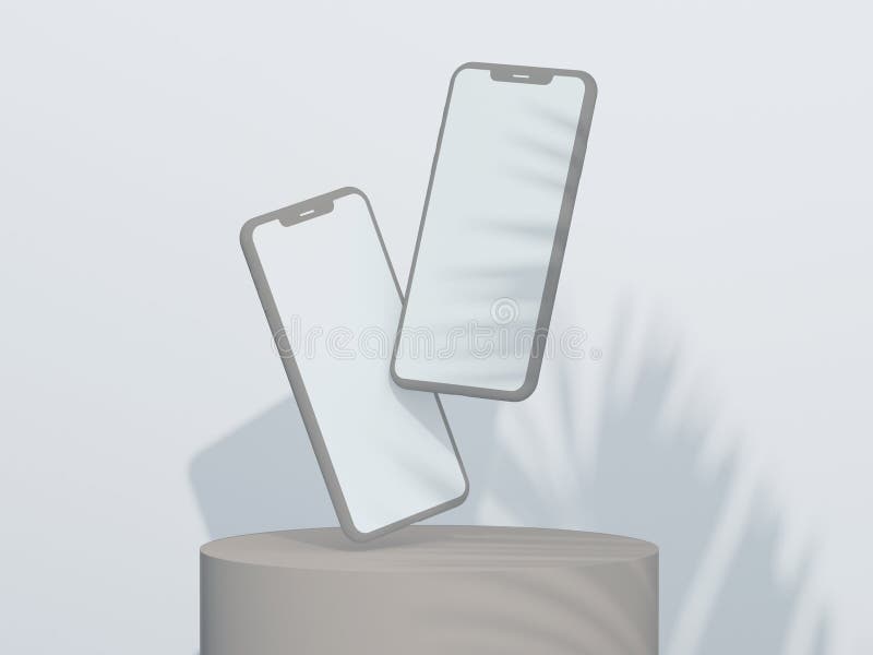 2 Flying Phones on White Background and Palm Leaves Shadow Stock ...