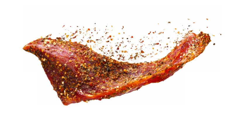 Flying Pieces of Meat with Spices in Motion Stock Photo - Image of ...