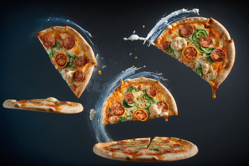 Flying Pieces of Pizza Created by Generative Ai Stock Illustration ...