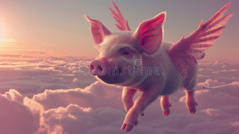 A Flying Pig among the Clouds. Stock Illustration - Illustration of ...