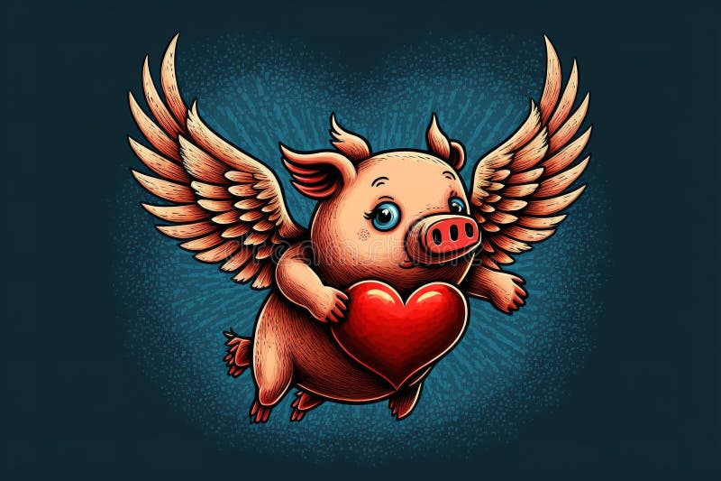 Flying Pig with Red Heart Vector Illustration. Generative AI Stock ...