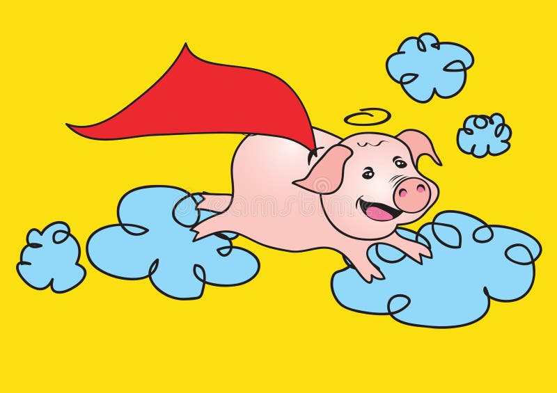Flying Pig Running in the Sky Vector Illustration Stock Vector ...