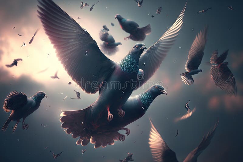 Flying pigeons stock illustration. Illustration of purity - 272519862