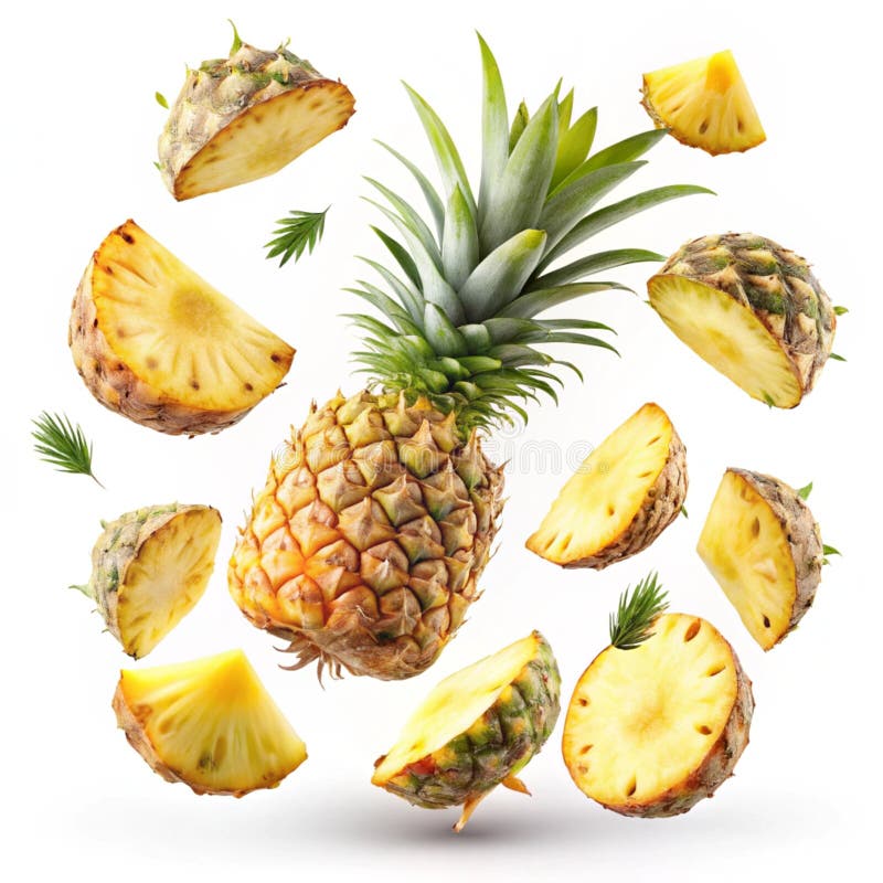 Flying Pineapple Pieces Slices Isolated White Background Stock Photos ...
