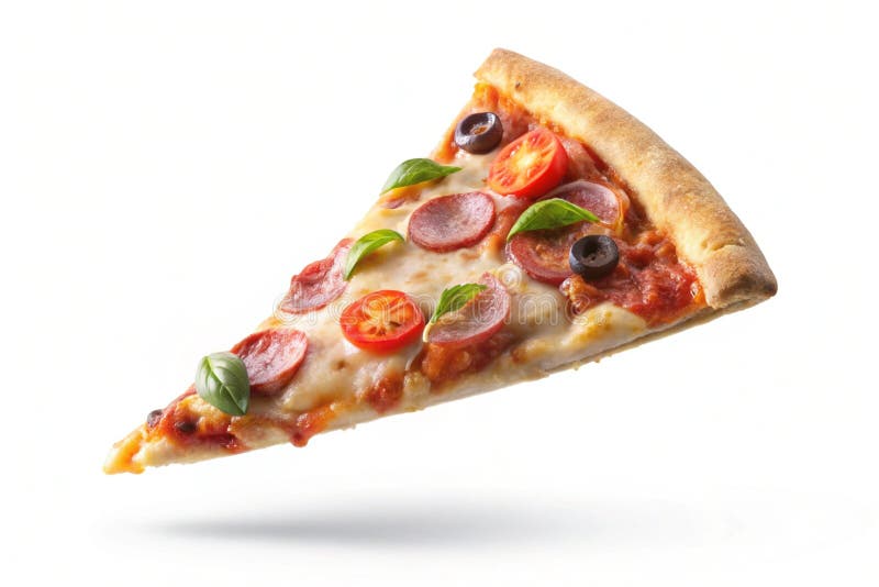 Flying Pizza Slice Isolated on White Background Stock Illustration ...