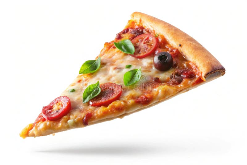 Flying Pizza Slice with Toppings Isolated on Transparent Background ...