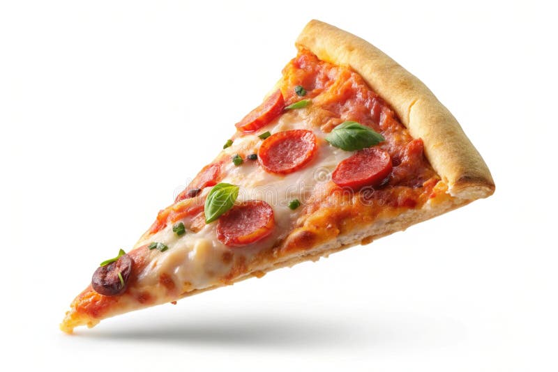 Flying Pizza Slice with Toppings Isolated on Transparent Background ...