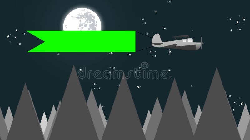 Flying Plane Carry a Sign on a Night Sky Background in Cartoon Vector ...