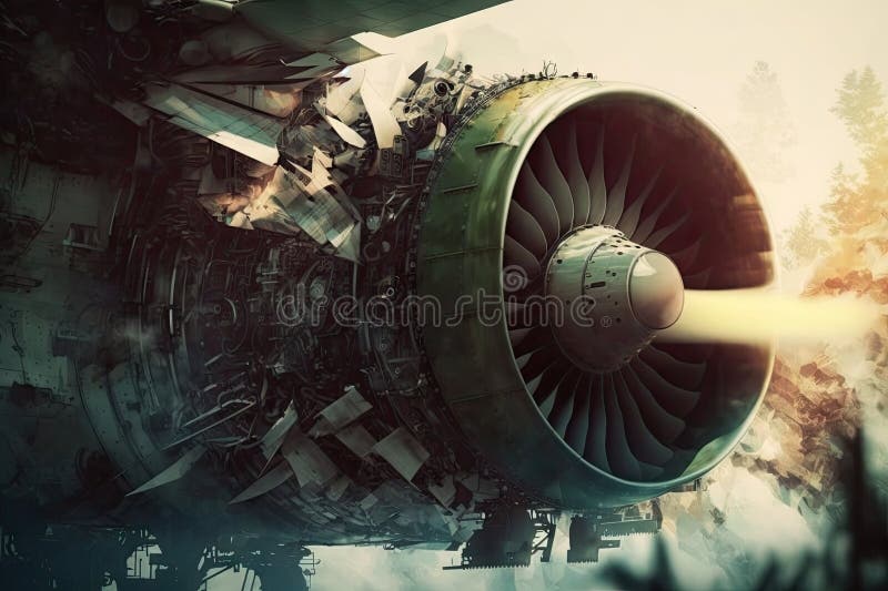 Flying Plane Engine Close-up Flights Double Exposure Stock Illustration ...
