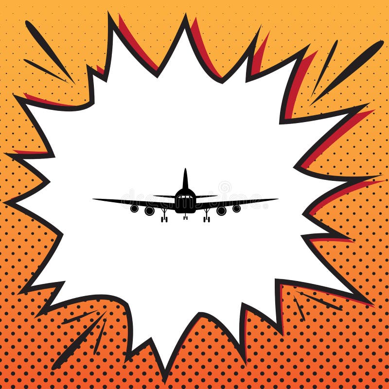 Flying Plane Sign. Front View. Vector. Comics Style Icon on Pop-art ...