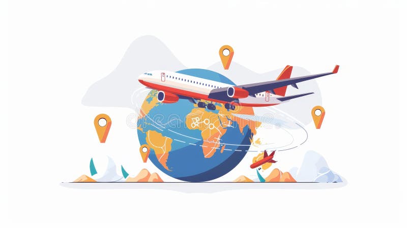 Flying Plane To Destination Point. Airplane Route, Flight Navigation ...