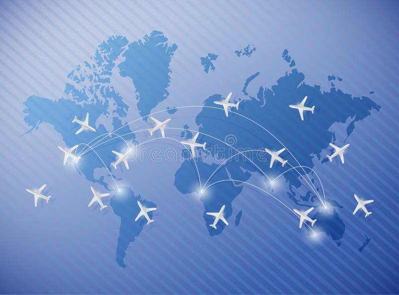 Flying Planes Over a World Map Illustration Stock Illustration ...