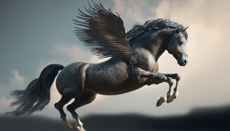 Flying pony photorealistic stock illustration. Illustration of flying ...