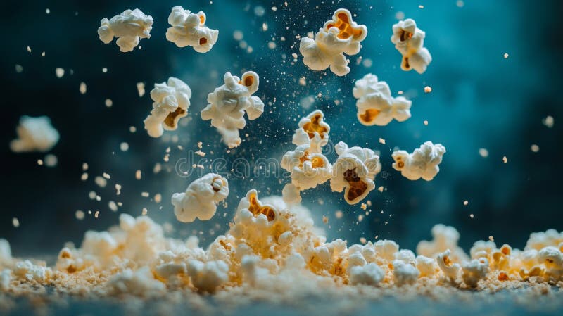 Flying Popcorn Against a Dark Blue Background Stock Illustration ...