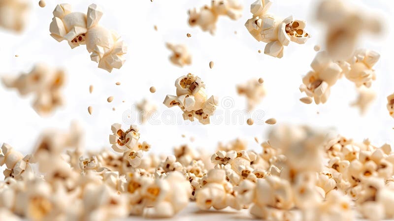 Flying Popcorn Isolated on White Background, Popcorn Falling into the ...