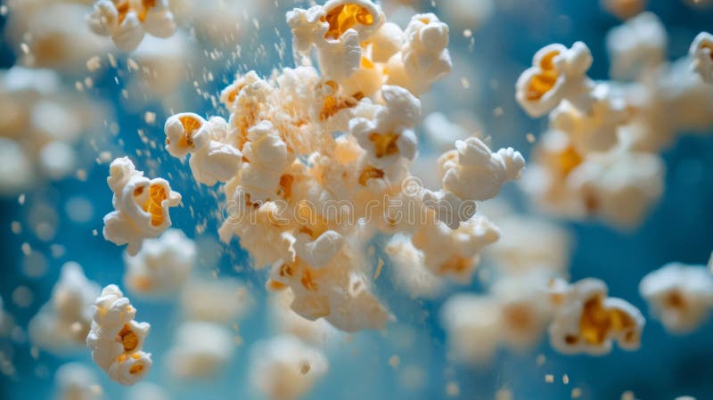 Flying Popcorn Kernels Against a Blue Background Stock Illustration ...