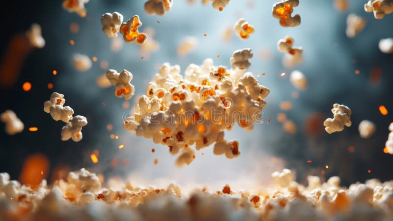 Flying Popcorn Kernels Against Dark Background Stock Illustration ...