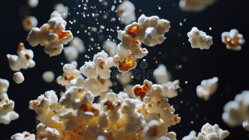 Flying Popcorn Kernels Against Dark Background Stock Illustration ...