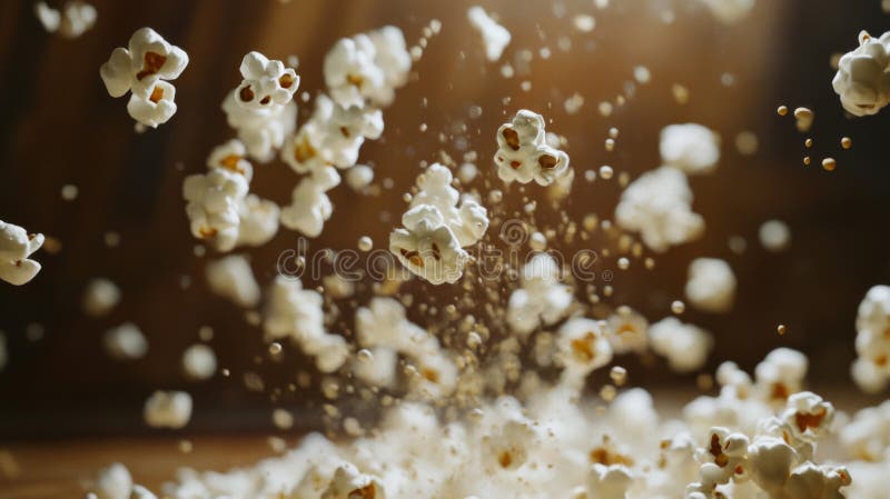 Flying Popcorn Kernels Against Dark Brown Background Stock Illustration ...