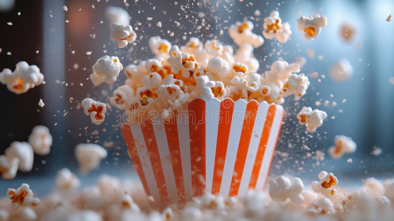 Flying Popcorn. Popcorn Inside Exploding Striped Packaging Stock Photo ...