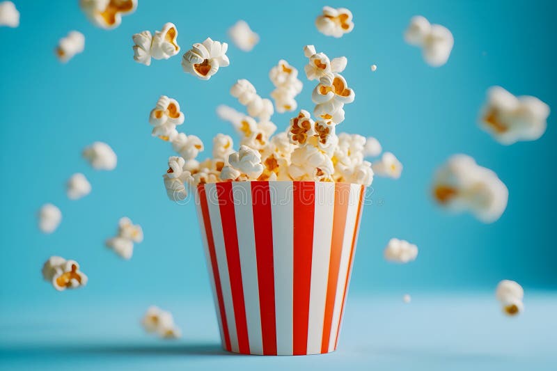 Buttery Popcorn Red White Striped Bucket Light Blue Background Stock ...