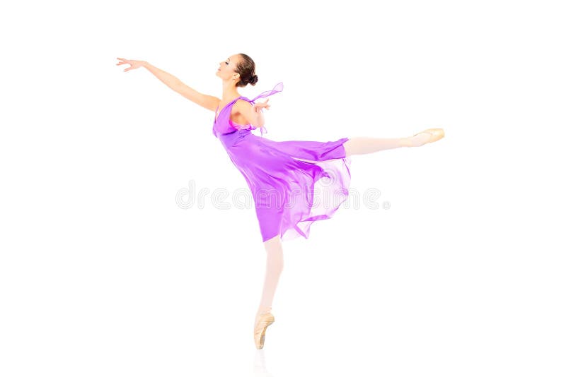 Feels Like Flying. Young Ballerina Jumping on Blue Sky. Pretty Girl in ...