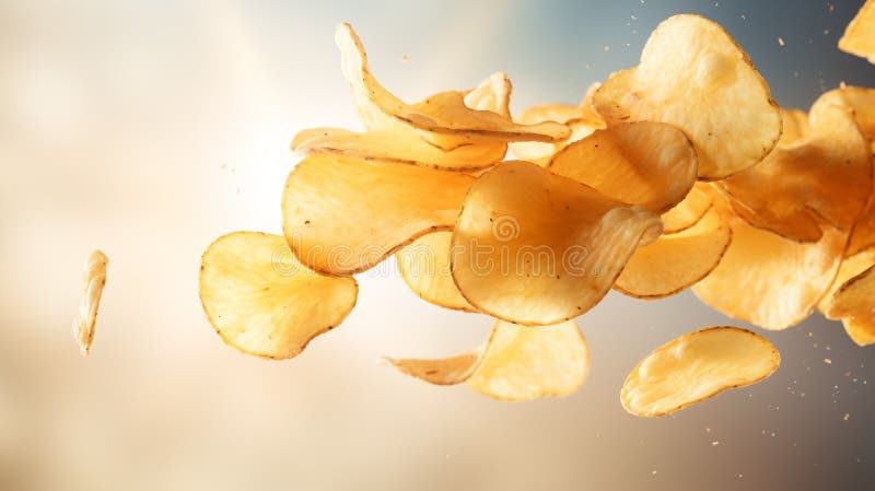 Flying Potato Chips Against Studio Background, Studio Shot Stock ...